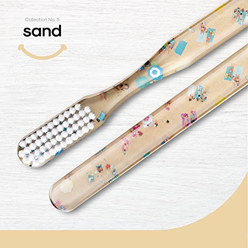 SMYL Toothbrush, Toothbrushes for Adults with Nylon Bristles, Oral Care and Plaque Removal, Day at The Beach Design, Pack of 4