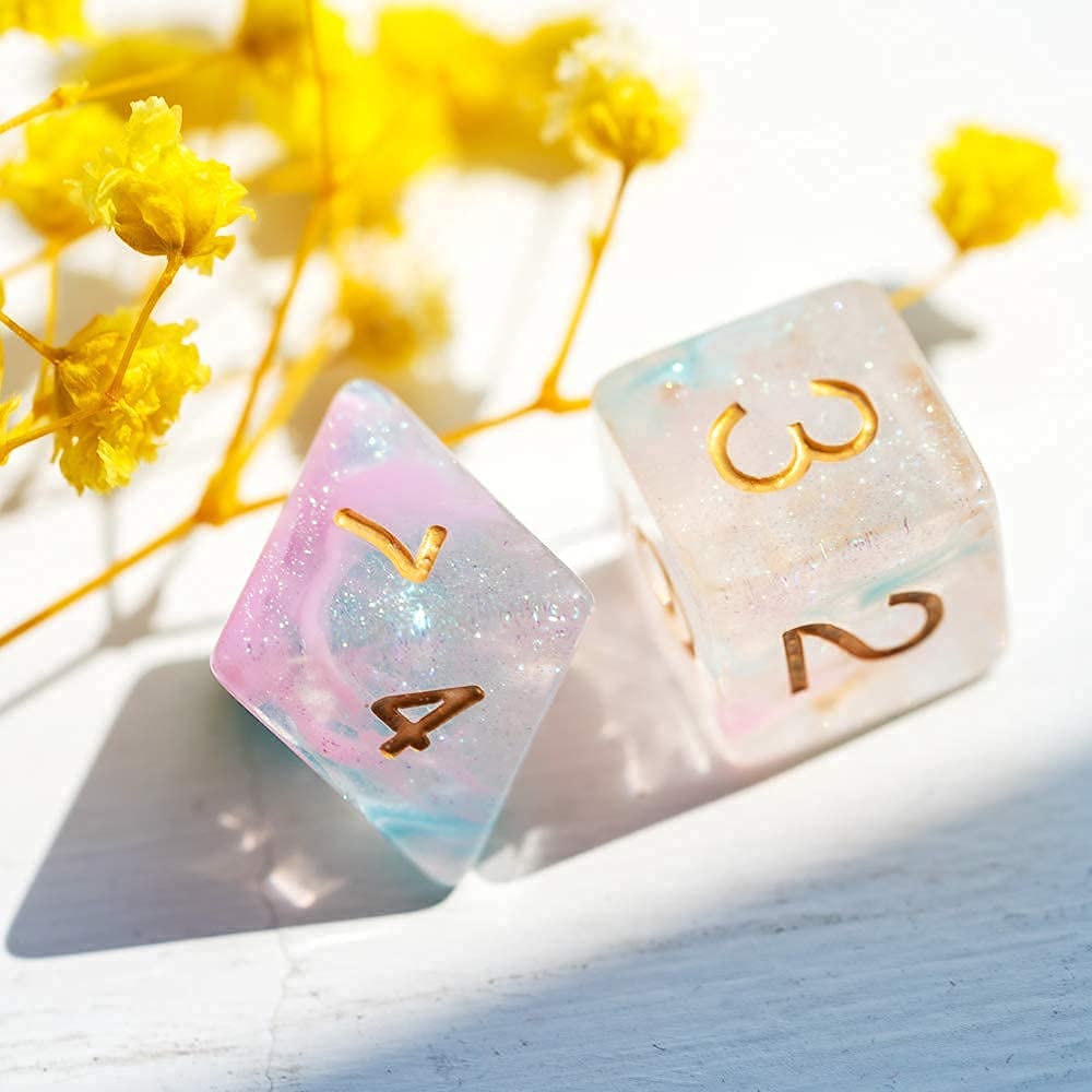 2 Pack (A Wooden Dice Set Box and A 7Pcs Resin DND Dice Set for Dungeons and Dragons)