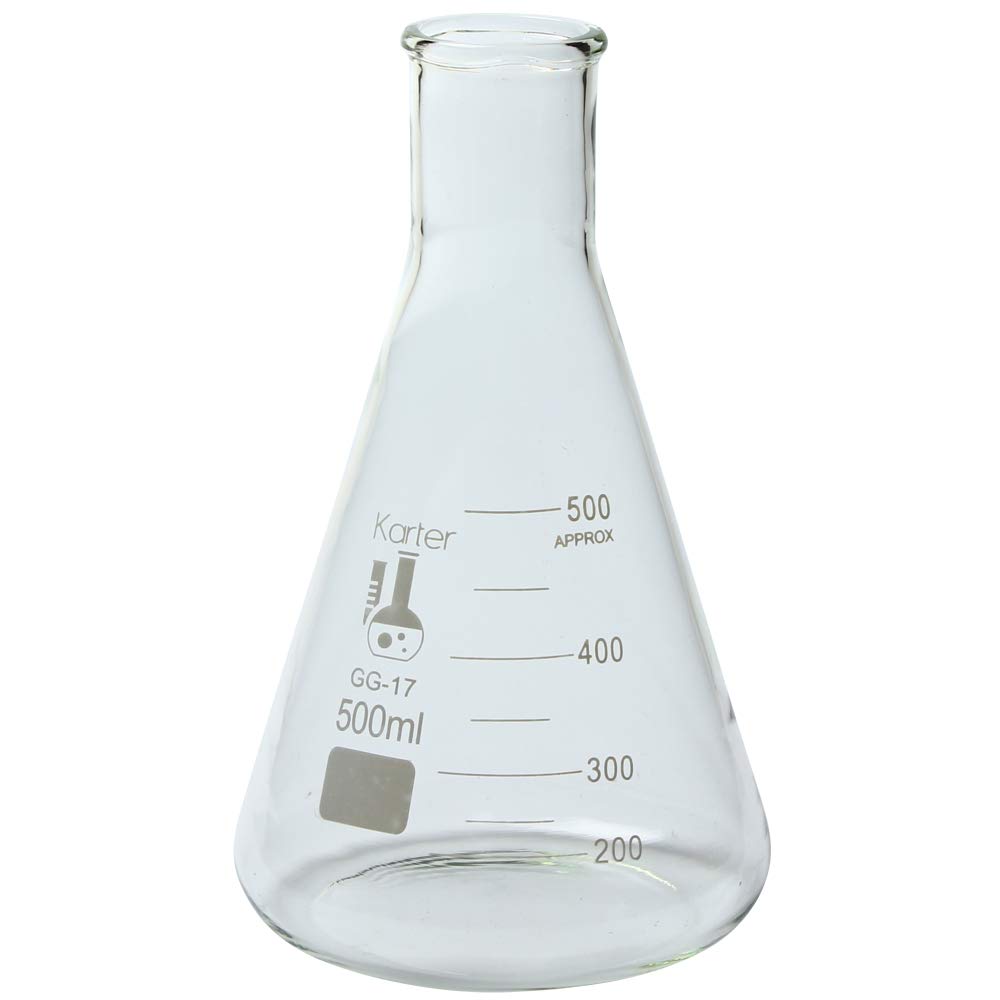 500ml Narrow Mouth Erlenmeyer Flask, 3.3 Borosilicate Glass, Karter Scientific 223M1 (Pack of 2)