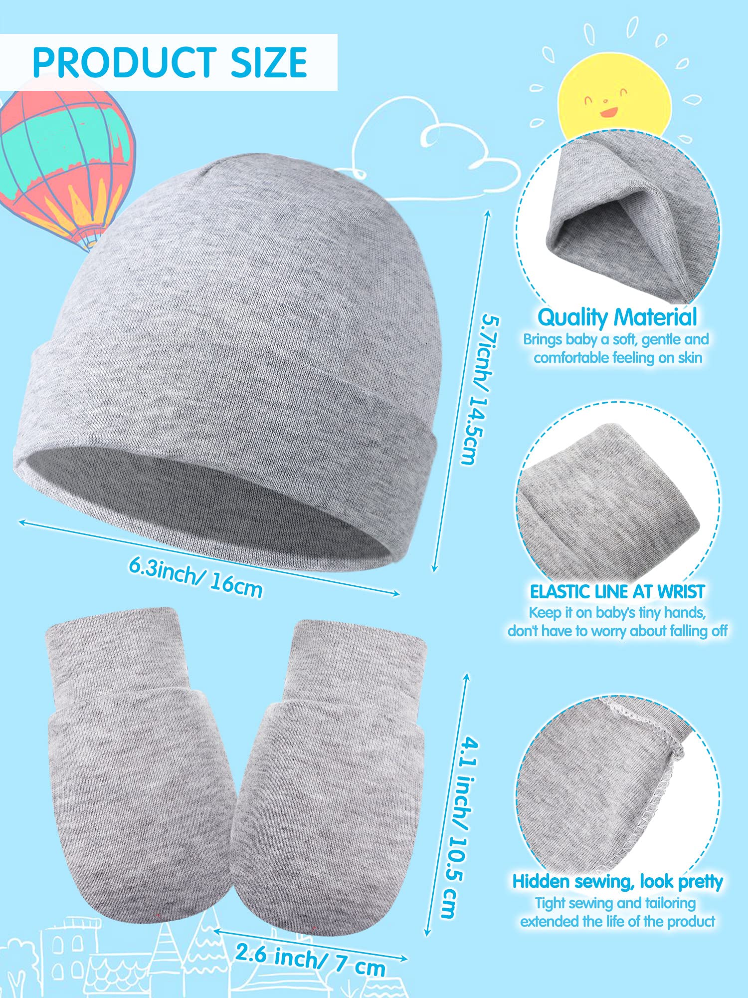 Newborn Hats and Mittens Set Unisex Baby Beanie Hats Gloves (8 Colors,16 Pieces)