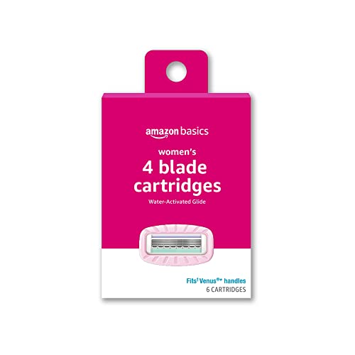 Amazon Basics Women's 4 Blade FITS Razor Refills for Women, FITS Amazon Basics FITS Handles and Venus Handles, Moisturizing Surround, 6 Refill Cartridges, 1 Pack of 6