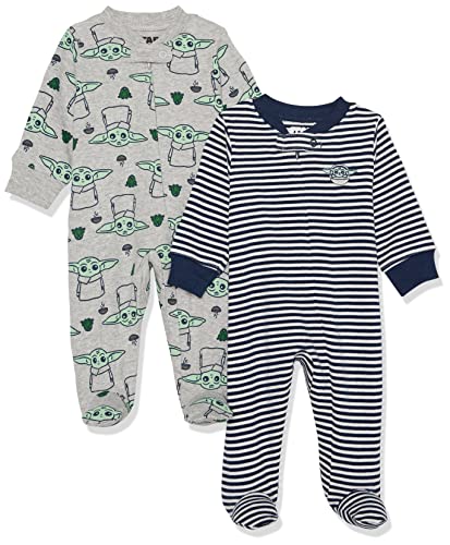 Amazon Essentials Disney | Marvel | Star Wars Unisex Babies' Cotton Footed Sleep and Play - Discontinued Colors, Pack of 2, Star Wars the Child, 18 Months