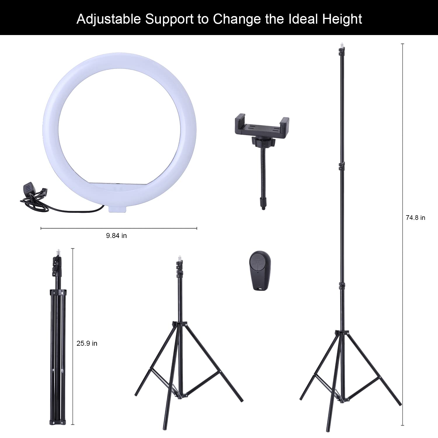10'' Ring Light with 50'' Extendable Tripod Stand, LED Circle Lights with Phone Holder for Live Stream/Makeup/YouTube Video/TikTok, Compatible with All Phones