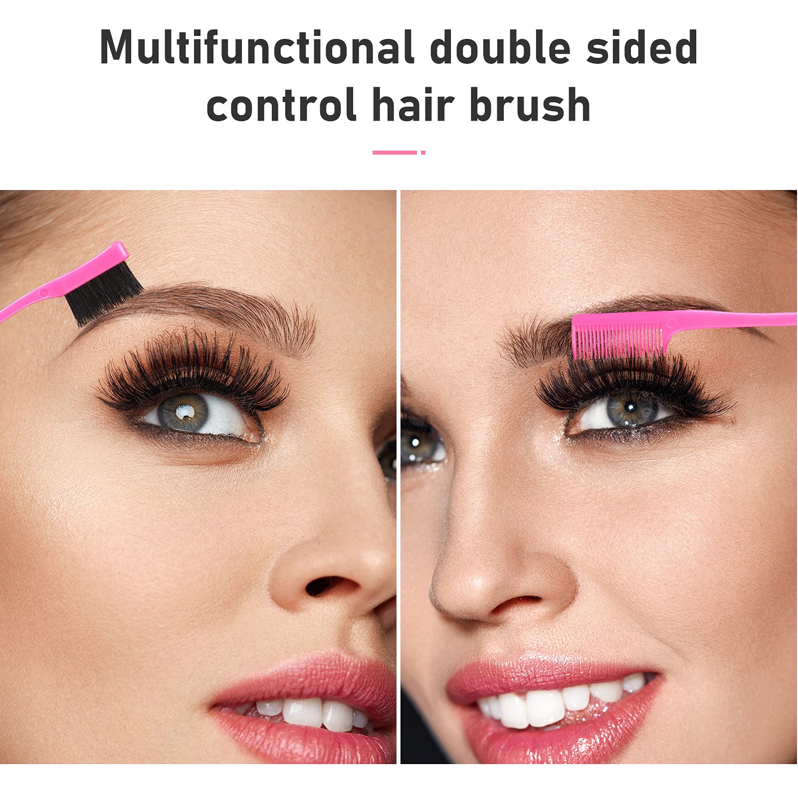 Remerry 12 Pieces Hair Brush Set, Nylon Teasing Hair Brushes 3 Row Salon Teasing Brush, Double Sided Edge Smooth Comb Grooming, Rat Tail Combs with Duckbill Clips for Women(Pink)