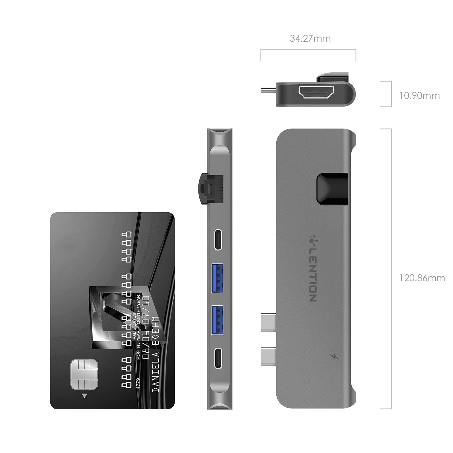 LENTION USB C Hub with Thunderbolt3(PD+Data Transfer+Video Output), 4K HDMI, USB 3.0, Gigabit Ethernet Mac Adapter Compatible 2016-2023 MacBook Pro, Mac Air(CS65, Dark Gray)