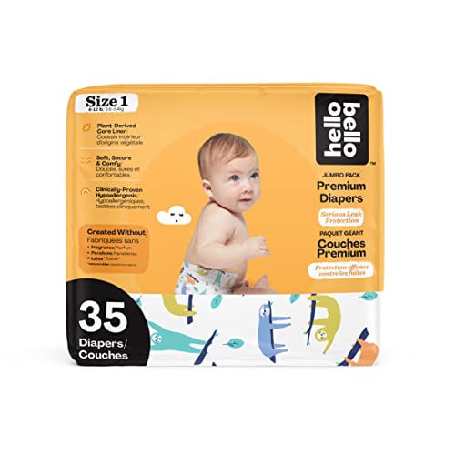 Hello Bello Premium Baby Diapers Size 1 I 35 Count of Disposeable, Extra-Absorbent, Hypoallergenic, and Eco-Friendly Baby Diapers with Snug and Comfort Fit I Sleepy Sloths