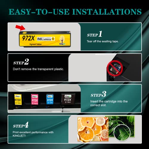 Kingjet Compatible for HP 972X Yellow Ink Cartridge Replacement for HP 972X 972 Magenta Work with PageWide Pro 477dw 577dw 577z 552dw 452dn 452dw 477dn PageWide Managed P55250dw P57750dw Printer