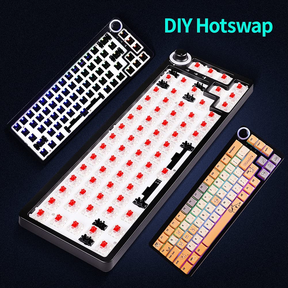 GK68 RGB Hot-Swappable Programmable Junction Box Can Be Replaced with Switch DIY Mechanical Keyboard Kit, Support AKKO, Cherry MX, Gateron, Kailh Mechanical Switch (Black)