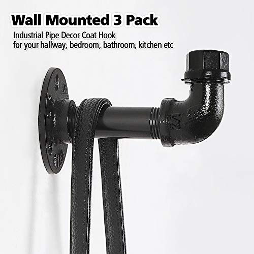 3 Pack Industrial Pipe Towel Hooks, Vintage Wall Mounted Heavy Duty Coat Robe Clothes Hanger for Bathroom Bedroom Farmhouse