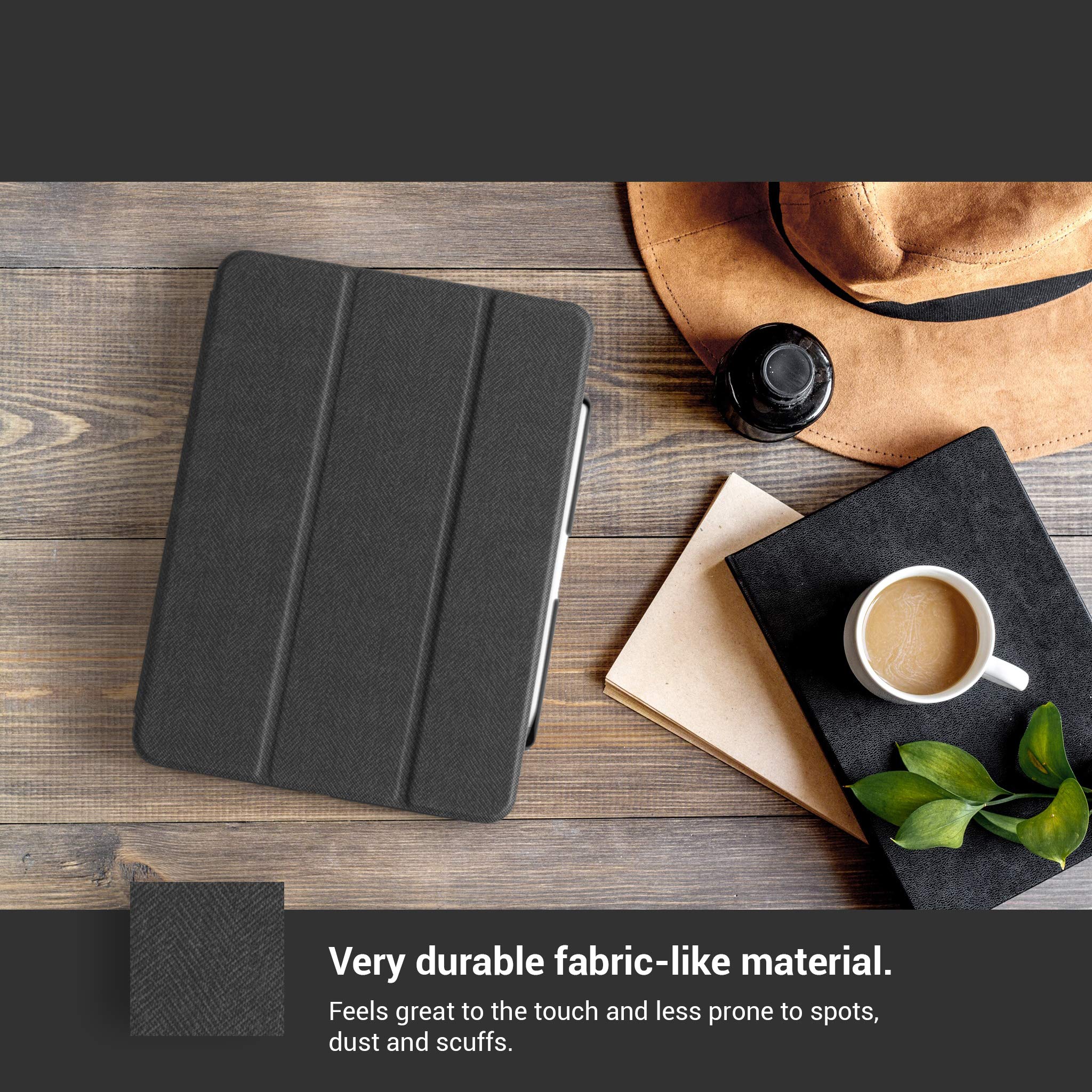TineeOwl Mocha iPad Air M2 (2024), iPad Air 5/4 Case (2022,2020) 5th/4th Generation 10.9 Ultra Slim Matte Case with Pencil Holder + Tri-fold Smart Cover, Absorbs Shock, Lightweight (Black)