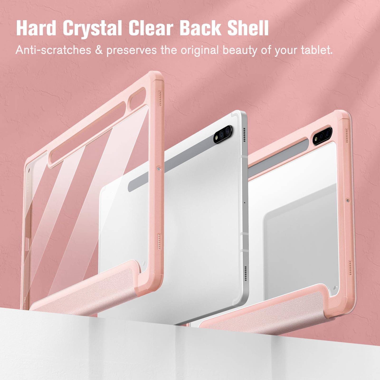 Fintie Hybrid Slim Case for Samsung Galaxy Tab S8/Tab S7 11 Inch (Model SM-X700/X706/T870/T875/T878) with S Pen Holder, Shockproof Cover with Clear Transparent Back Shell, Rose Gold