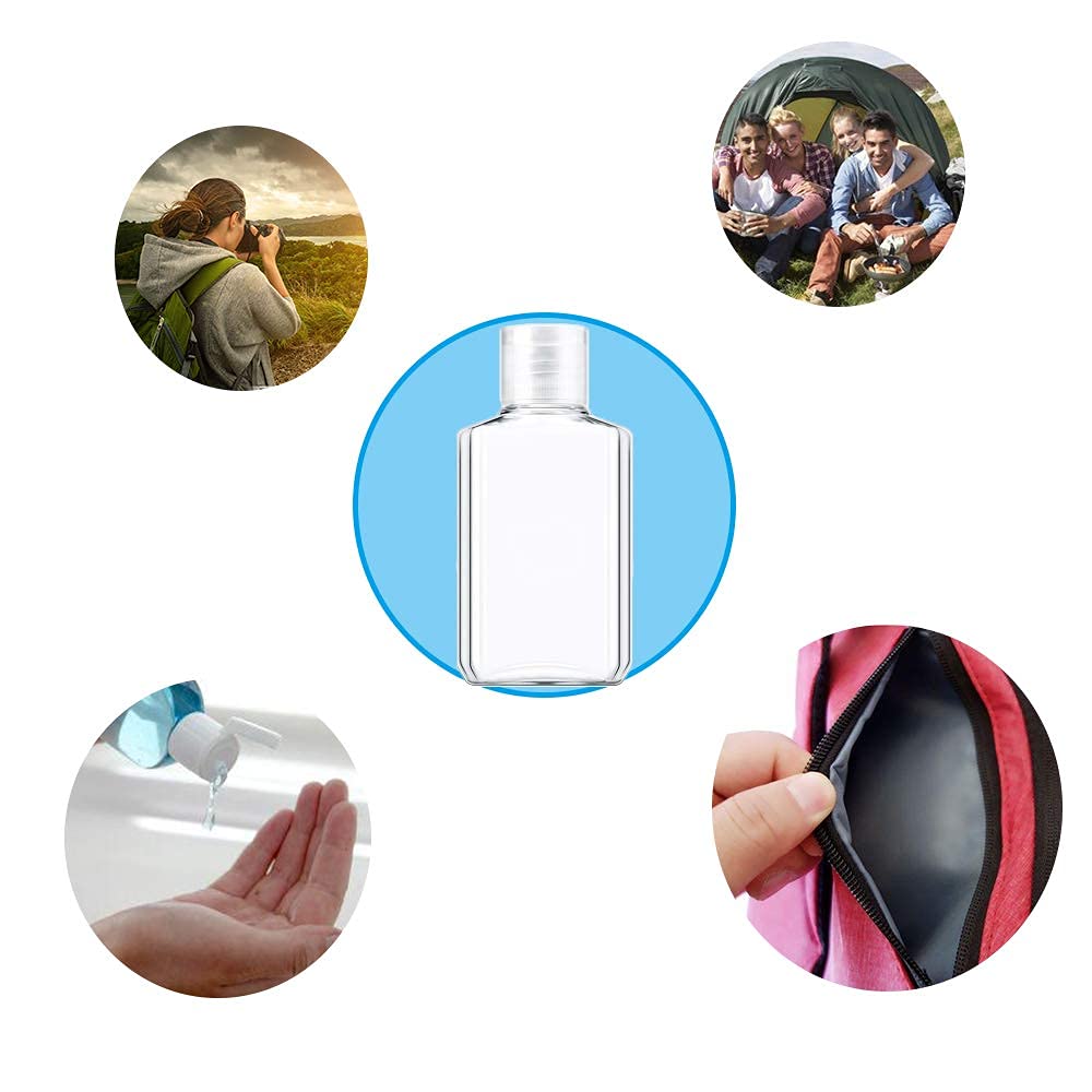 60pcs 2oz Clear Empty Travel PET Plastic Bottles with Flip Top Caps,Refillable Top Bottles, No BPA/No Parabens