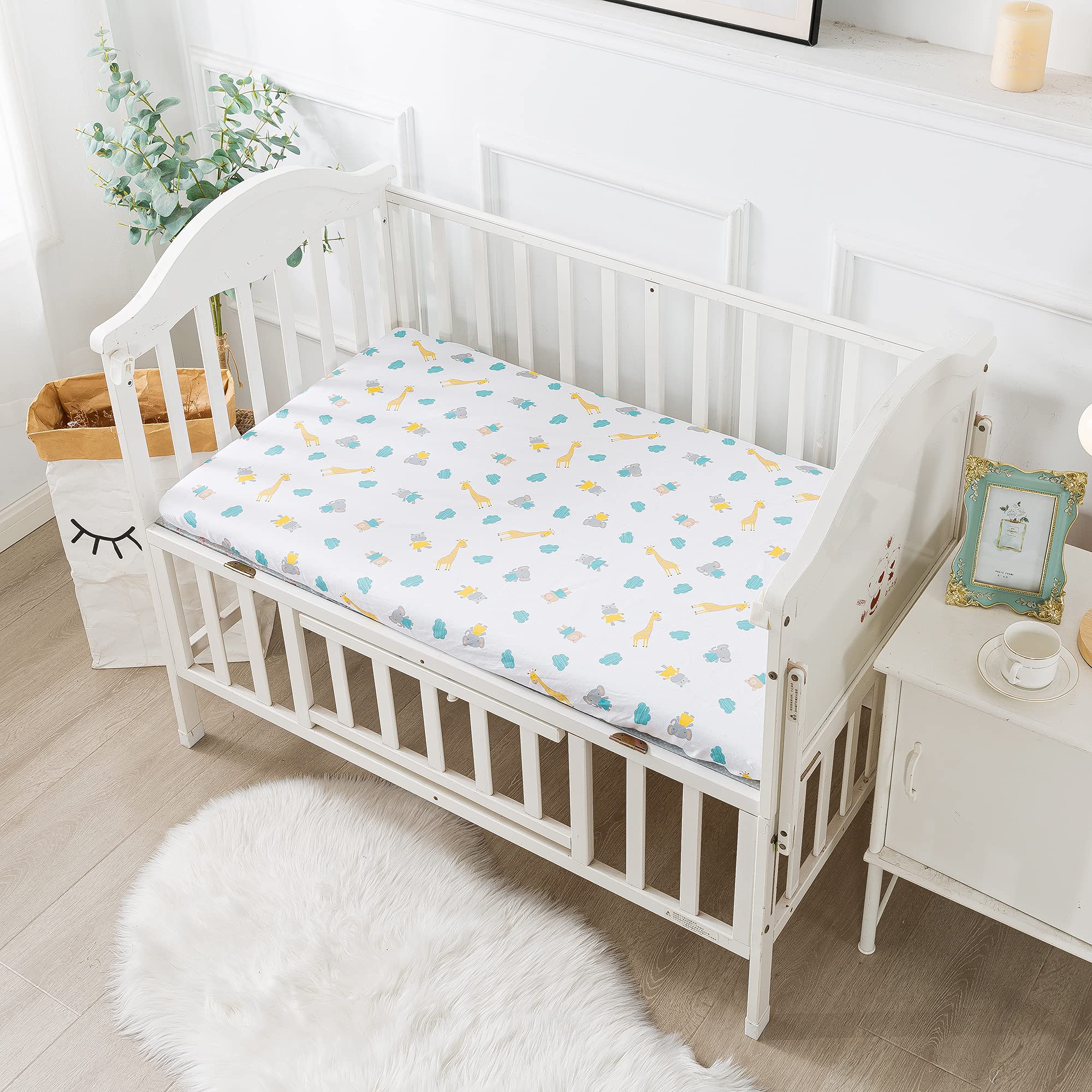 3-Piece Cotton Animals Jungle Crib Bedding Set. Standard Size Set Includes Quilt, Crib Sheet, Changing Pad Cover. Elephant Hippo Bear Giraffe Set, Safari Comforter Set for Boys and Girls