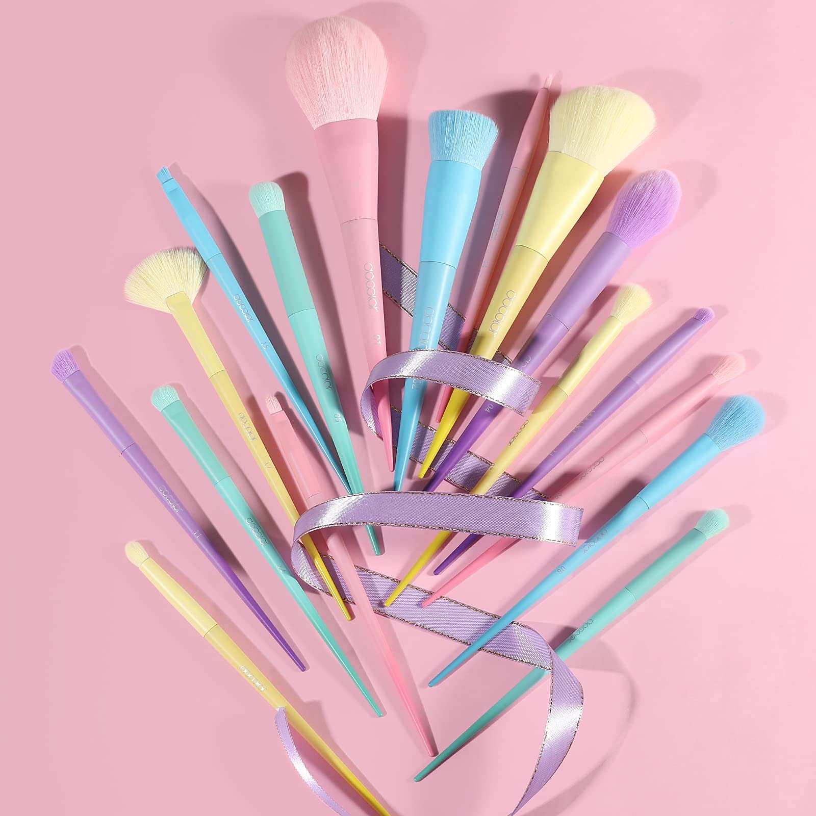 Docolor 17Pcs Colourful Makeup Brush Set + 15Pcs Eye Makeup Brushes Set Premium Kabuki Foundation Blending Face Powder Synthetic Makeup Brushes Set