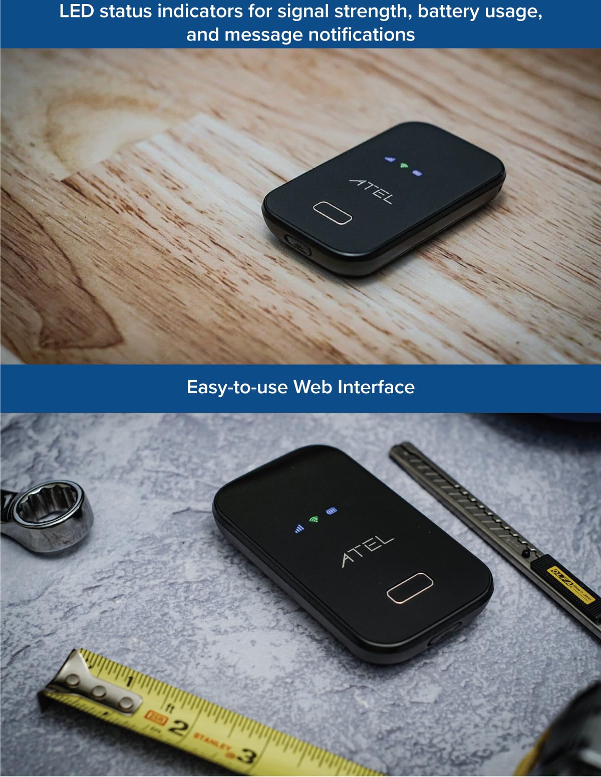 ATEL Arch W01 4G LTE Mobile Hotspot | Up to 150Mbps | WiFi Connectivity for up to 15 Users | Battery Life for 15 Hours | Compatible with T-Mobile, Red Pocket, Gen Mobile, Google Fi