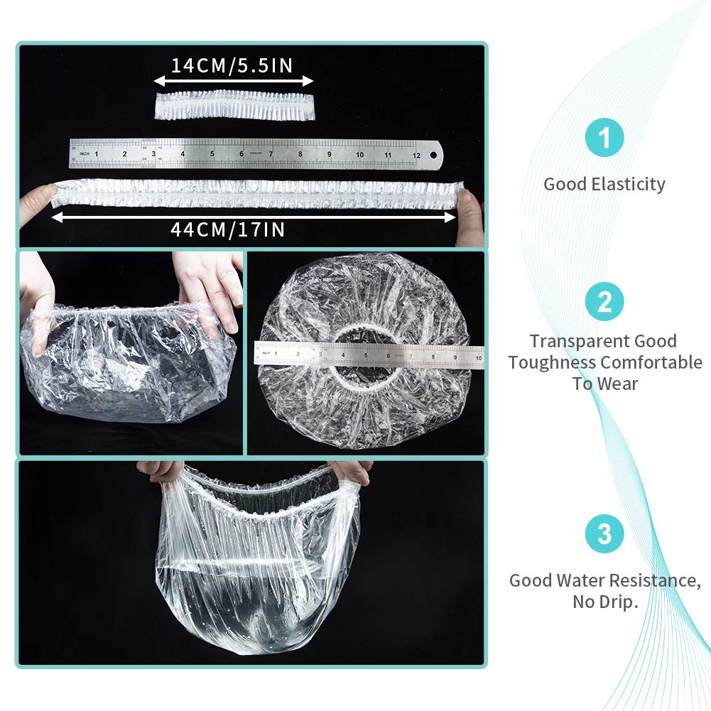 50PCS Disposable Shower Caps, Plastic Clear Thickening and Thick Waterproof Caps for Hair Treatment, Spa, Hotel and Hair Solon, Home Use,Portable Travel (Size 44CM)