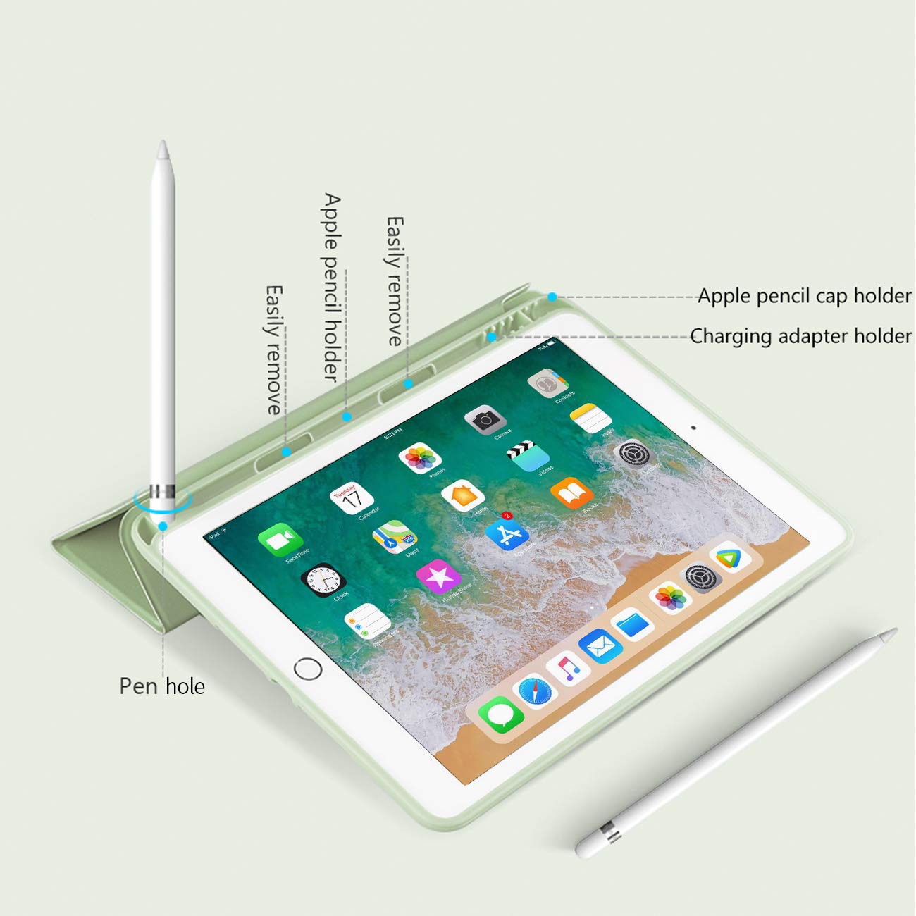 kenke Case for iPad Air 3 10.5" (3rd Gen) 2019,Light Weight Trifold Smart Case with Pencil Holder,Soft TPU Back Cover[Full Body Protective] with Auto Sleep/Wake for iPad 10.5 Inch Air 3,Green