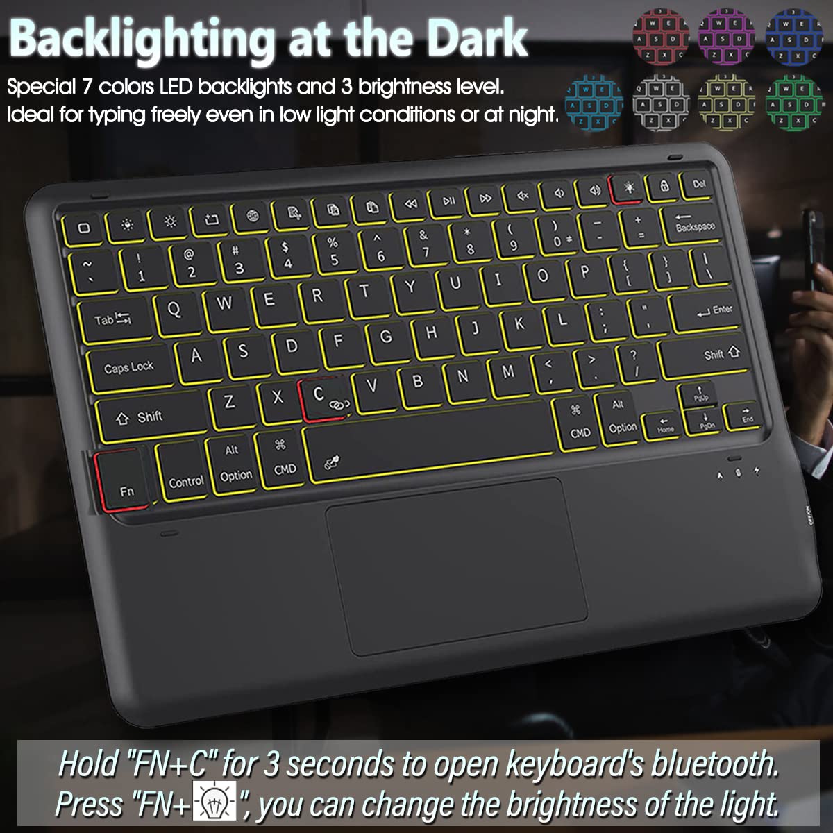 REAL-EAGLE Touchpad Keyboard Case for Samsung Galaxy Tab S8 Ultra 2022 14.6 Inch (SM-X900/X906), 7 Colors Backlight Wireless Keyboard PU Folio Stand Cover Case for Galaxy Tab S8 Ultra (Black)