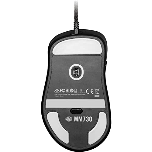 Cooler Master MM730 Wire Gaming Mouse Black, Adjustable 16,000 DPI, Palm|Claw Grip, PixArt Optical Sensor, Ultraweave Cable, PTFE Feet, RGB Lighting (MM-730-KKOL1)