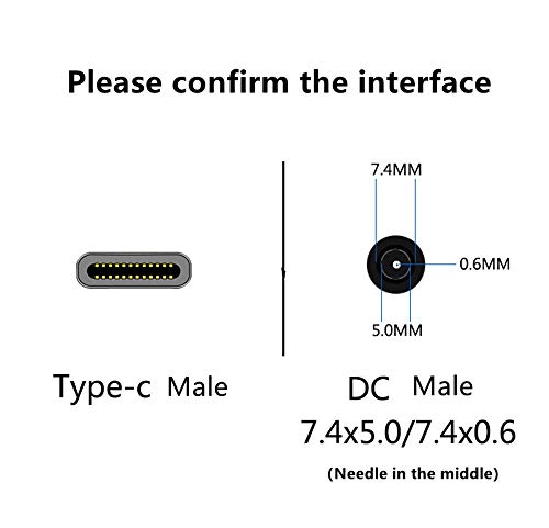 65W PD USB Type C Male Input to DC 7.4mm x 5.0mm Male (7.4mm x 0.6mm) Power Charging Cable Compatible for Dell Latitude E6420 E6430 E6430s E6430U E6440 E6500 E6510 (6.6 FT)