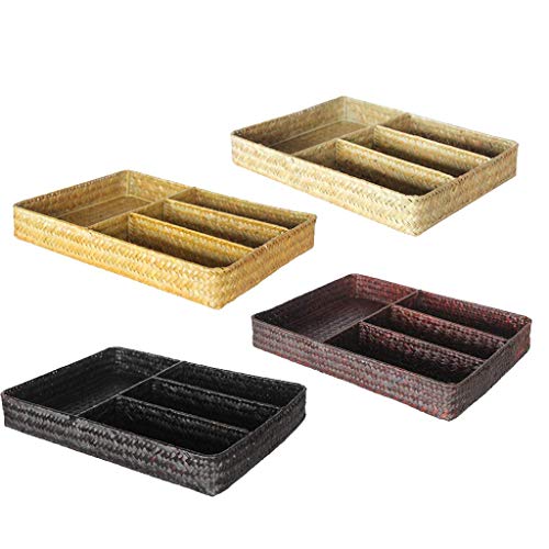 Backbayia Seagrass Pen Holder Office Supplies Stationery Storage Box Desk Organizer (Wood Color)