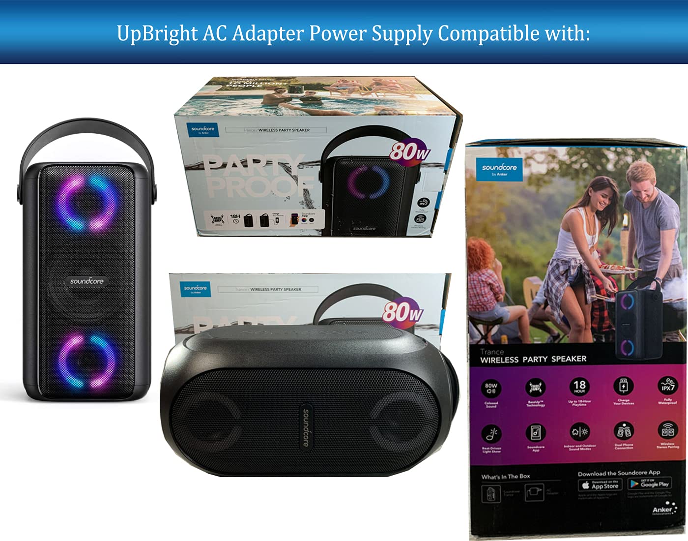 UpBright 15V AC/DC Adapter Compatible with Anker Soundcore Trance A3393 A3393011 AK-A3393011 AKA3393011 Mega A3392 A3392H11 Bluetooth Waterproof Wireless Speaker 15VDC 3A Power Supply Battery Charger