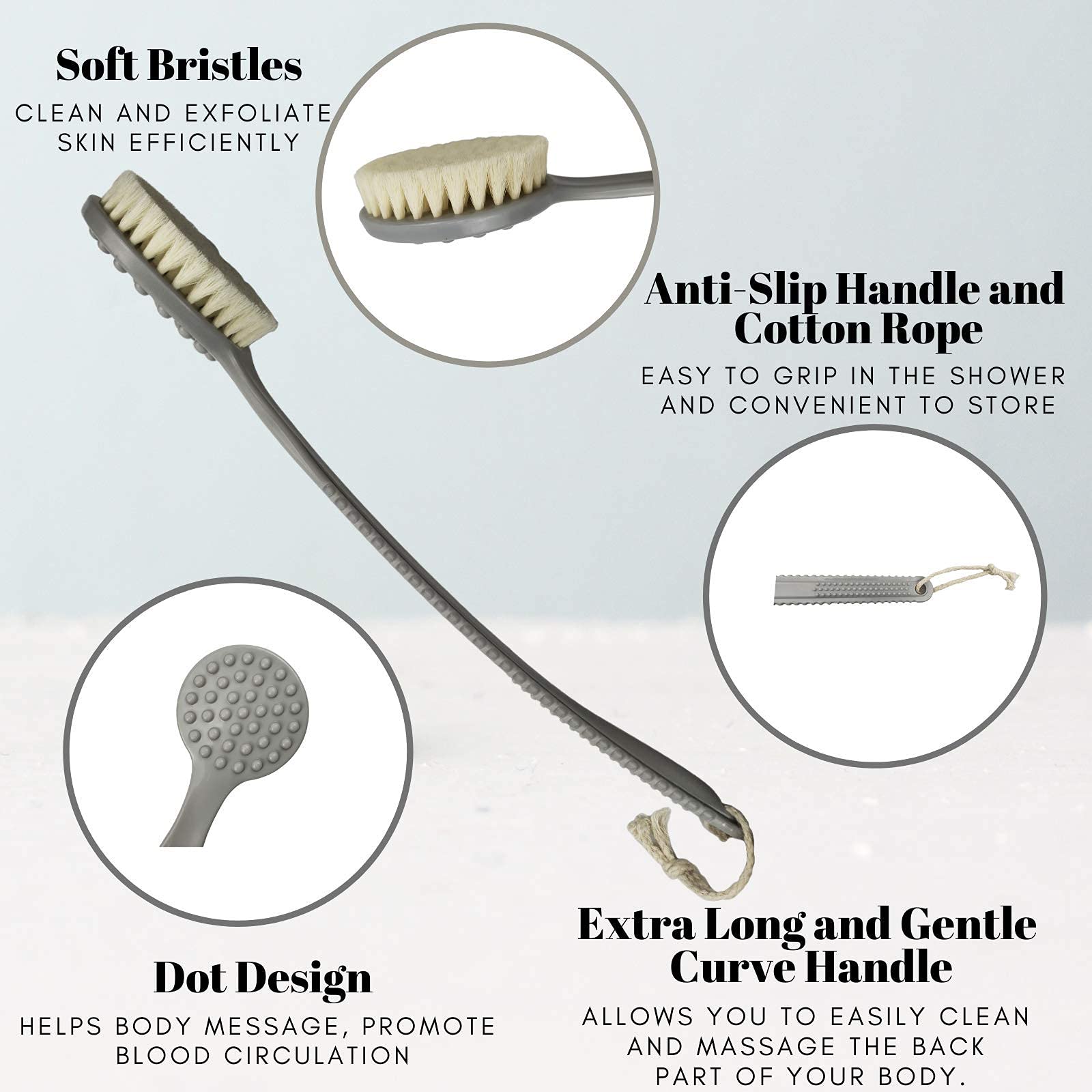 2Pack Back Shower Bath Brush for Elderly Body Cleaning Long Handle for Mens Shower Back Scrubber for Women Exfoliation Soft Bristles Skin Exfoliating Shower Body Foot Brush Pink Gray