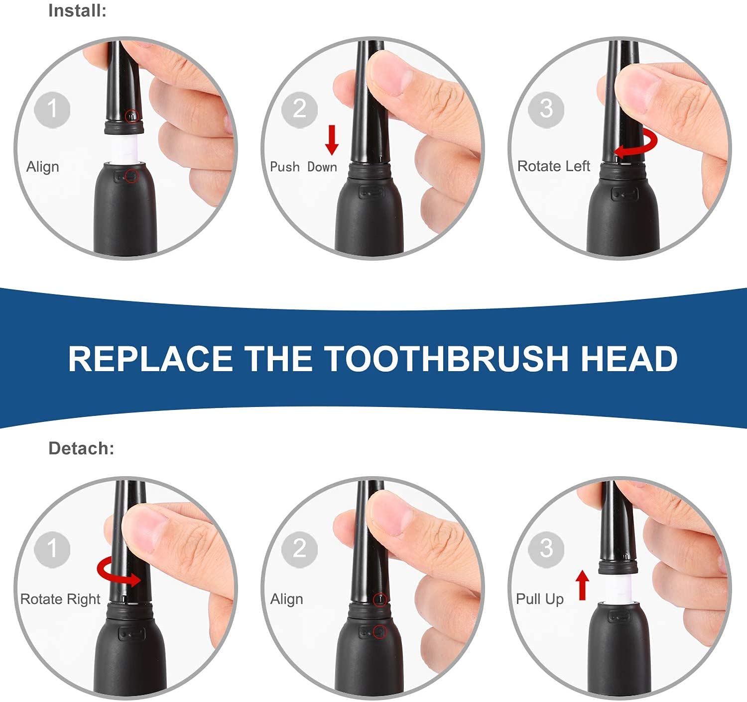 5pc Toothbrush Heads Compatible with Fairywill D7/D8/FW507/508, 551/917/959/D1/D3 (Black)