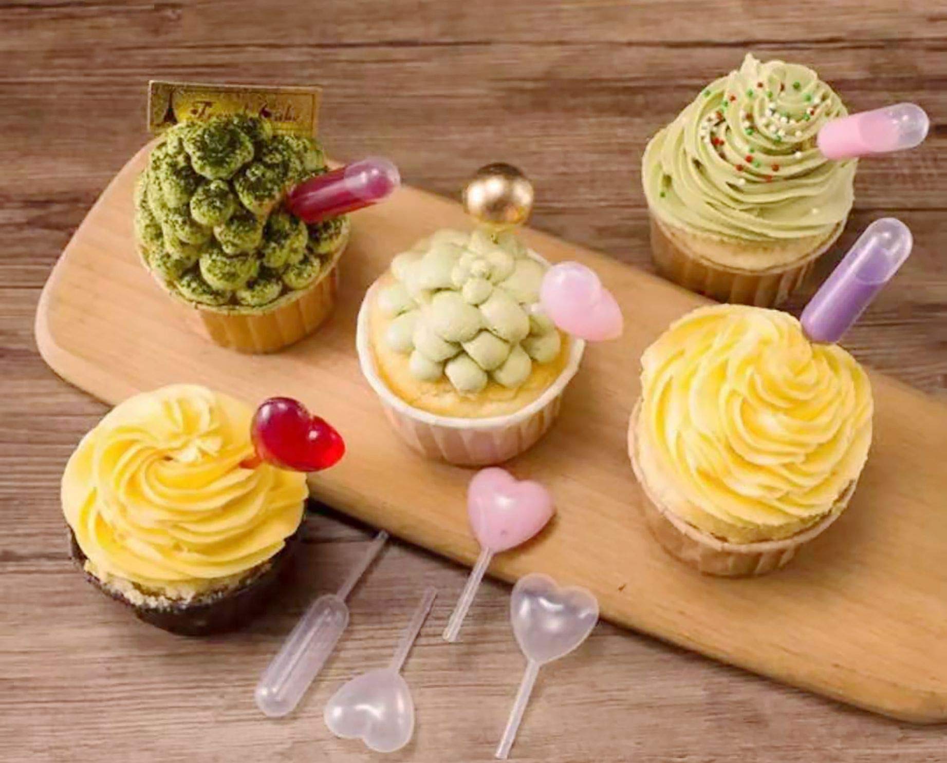 200pcs 4ml Mini Squeeze Transfer Cupcakes Pipettes-Rectangular,Heart,Round Shape,Disposable Plastic Droppers for Cupcake,Dessert,Strawberries and Chocolate, Birthday Party and Holiday Decoration.