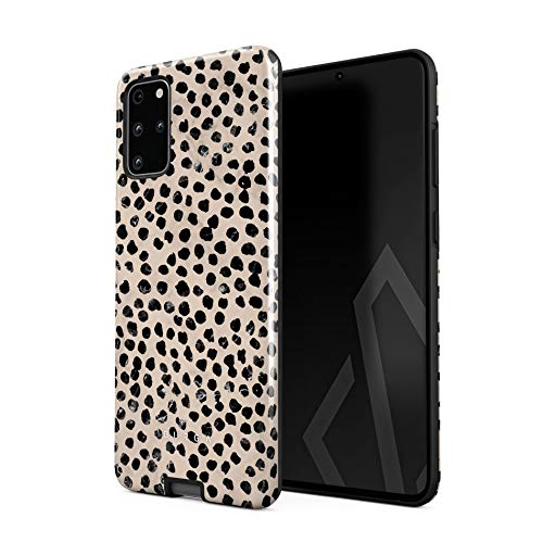 BURGA Phone Case Compatible with Samsung Galaxy S20 Plus - Hybrid 2-Layer Hard Shell + Silicone Protective Case -Black Polka Dots Pattern Nude Almond Latte - Scratch-Resistant Shockproof Cover