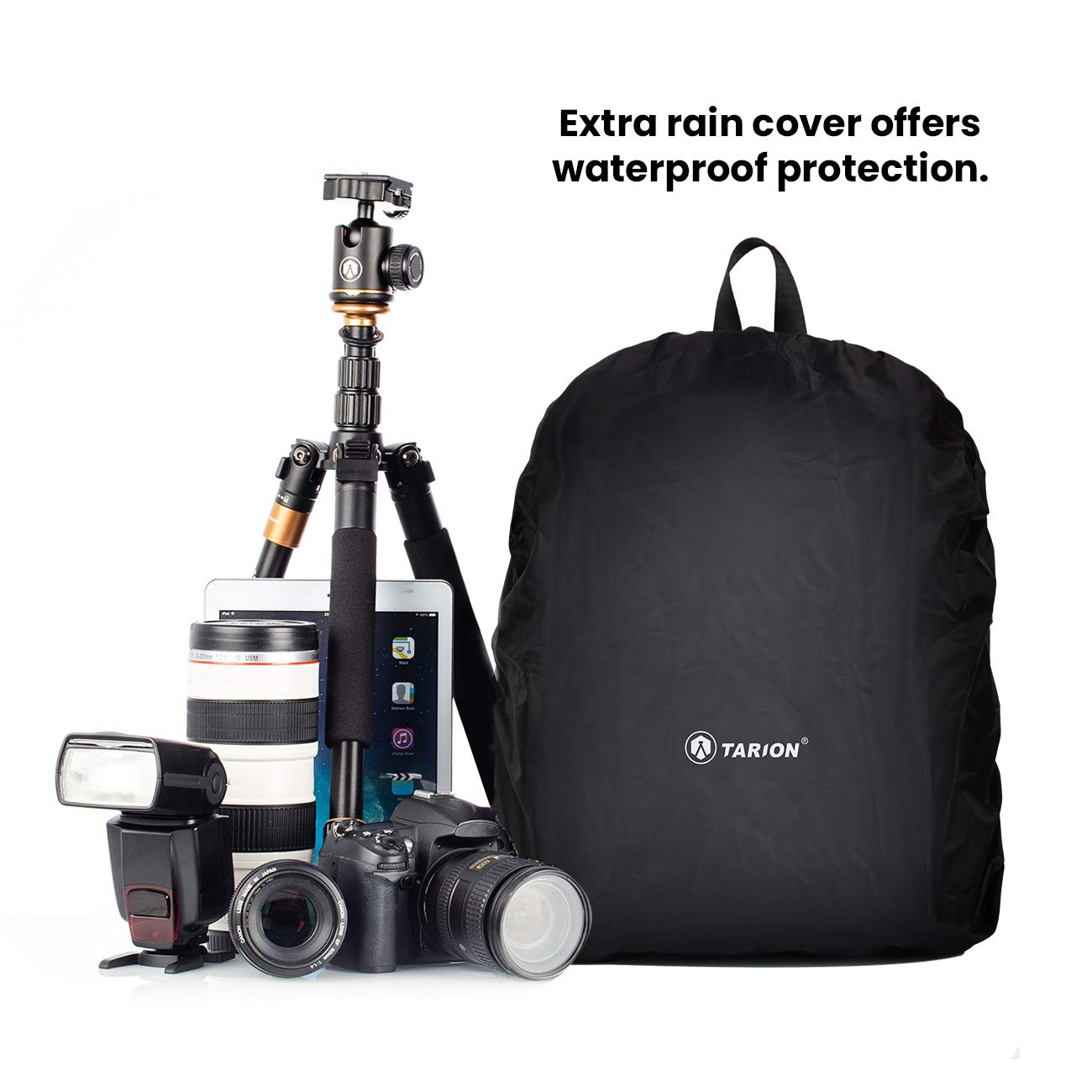 TARION Camera Backpack Waterproof Camera Bag Large Capacity Camera Case with 15 Inch Laptop Compartment Rain Cover for Women Men Photographer Lens Tripod Grey TB-02