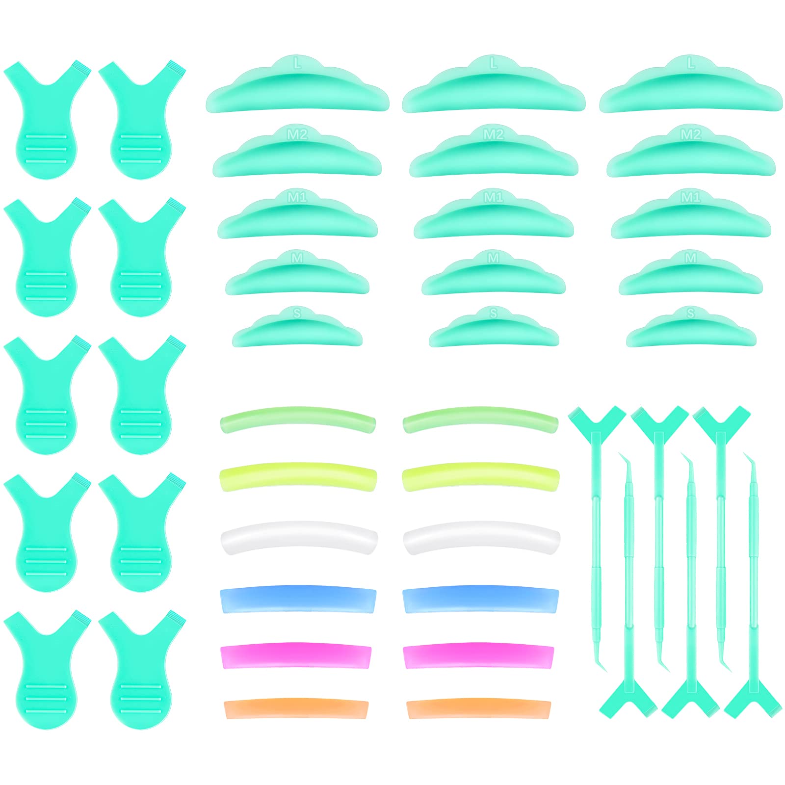 52 Pieces Silicone Eyelash Perming Tool Set Include 20 Pieces Silicone Eyelash Perming Curler, 10 Pieces Y Shape Eyelash Brush, Lift Tool Set,12 Pieces Eyelash Perming Pads