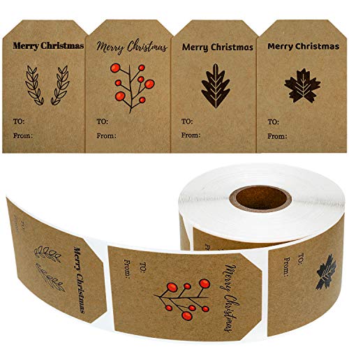 400 Pieces Christmas Kraft Paper Stickers Kraft Paper Label Christmas Tags Christmas Stickers for School Home Office Spice Cups Bottles (Classic Series)