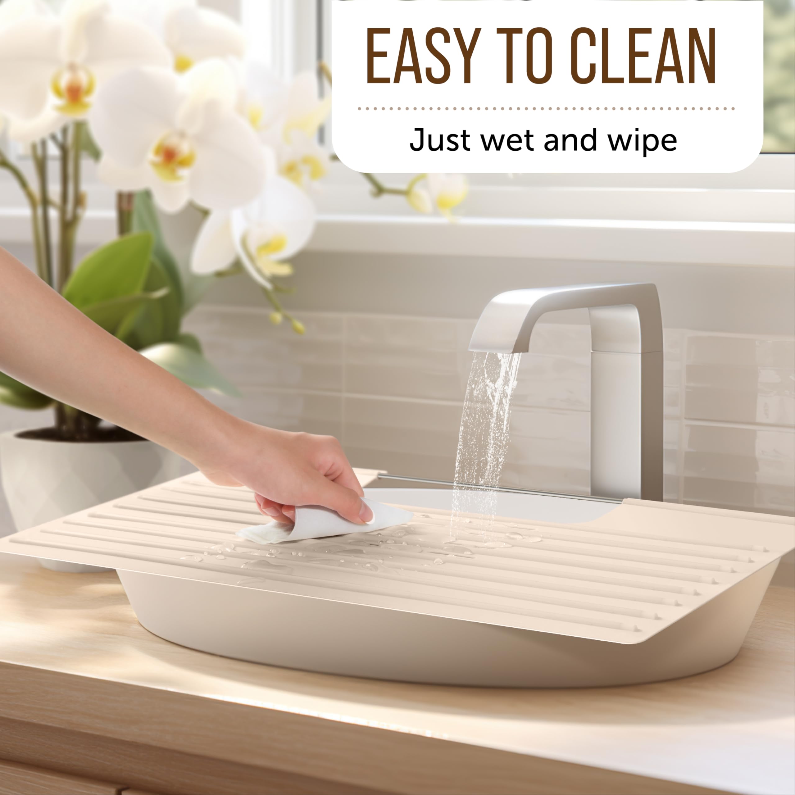 Maplefield Foldable Bathroom Sink Cover for Counter Space, Silicone Sink Topper, Heat Resistant Over Sink Makeup Mat, Small Bathroom Space Creation, Bathroom Space Saver Sink Cover for Makeup, Beige