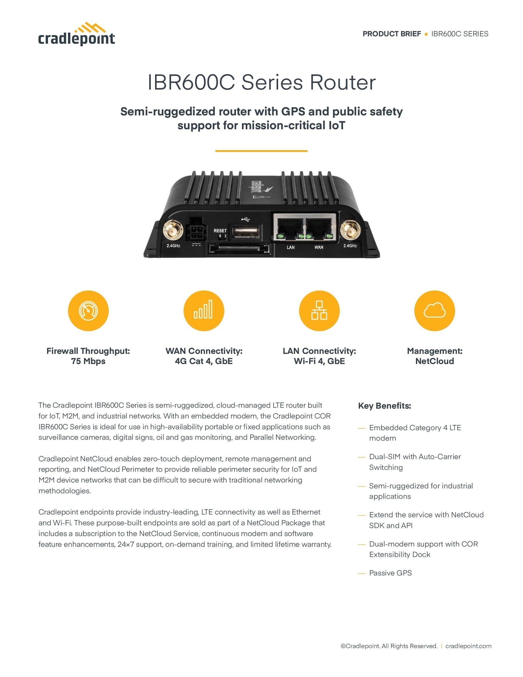 3-yr NetCloud IoT Essentials Plan and IBR650C Router no WiFi (150 Mbps Modem)