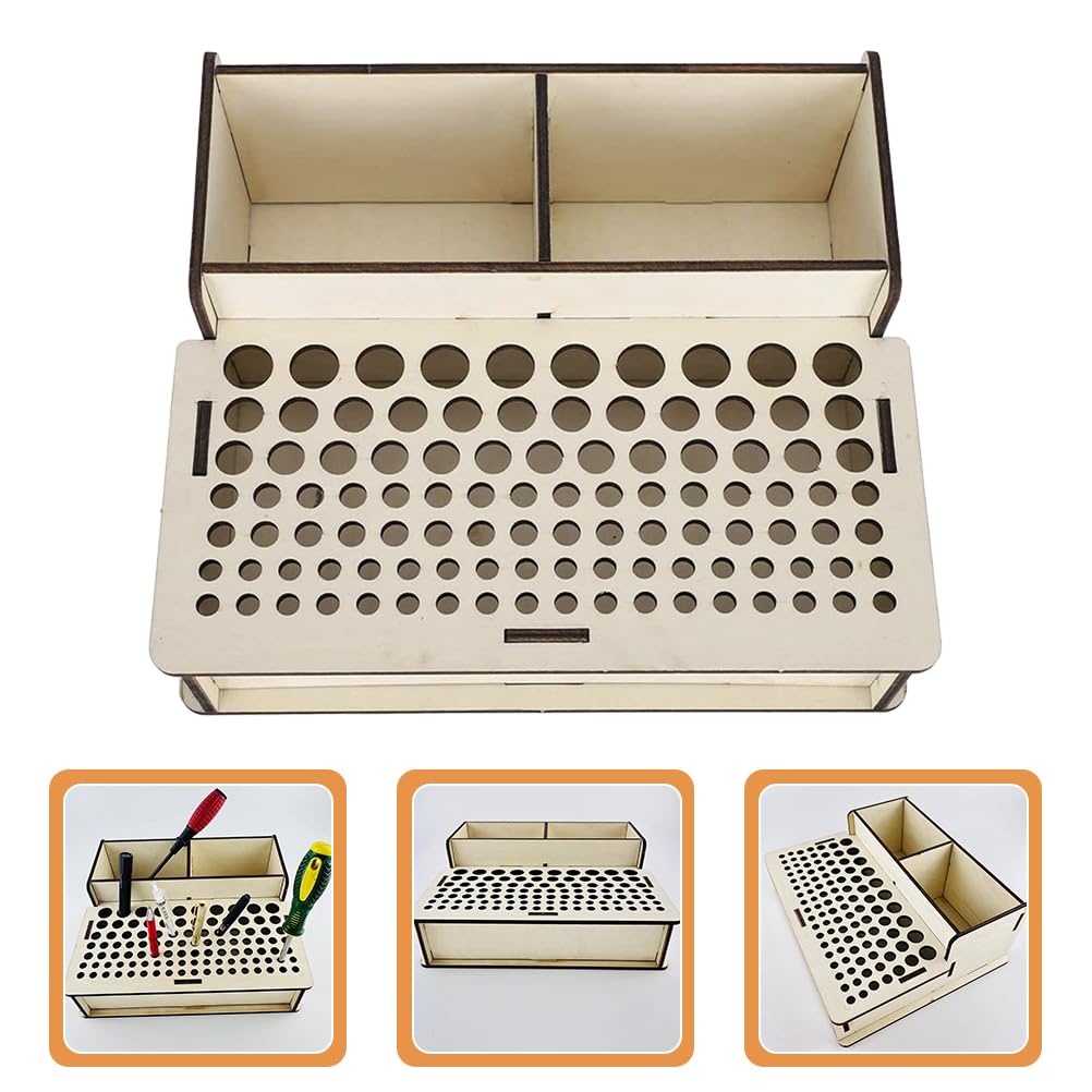 103 DIY Tool Holder Wooden Storage Shelf Leather Tools Organizer Wooden Leather Craft Tools Rack Leather Tool Organizer Wooden Stand Multi-Hole Tool Table Manual Model Work