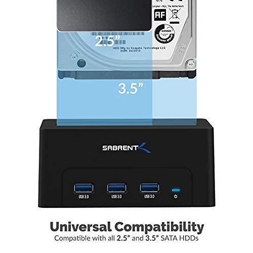 Sabrent USB 3.0 SATA/SSD 2.5" HDD Docking Station with 3 USB Ports + 4-Port USB 3.0 Hub with Individual LED Power Switches