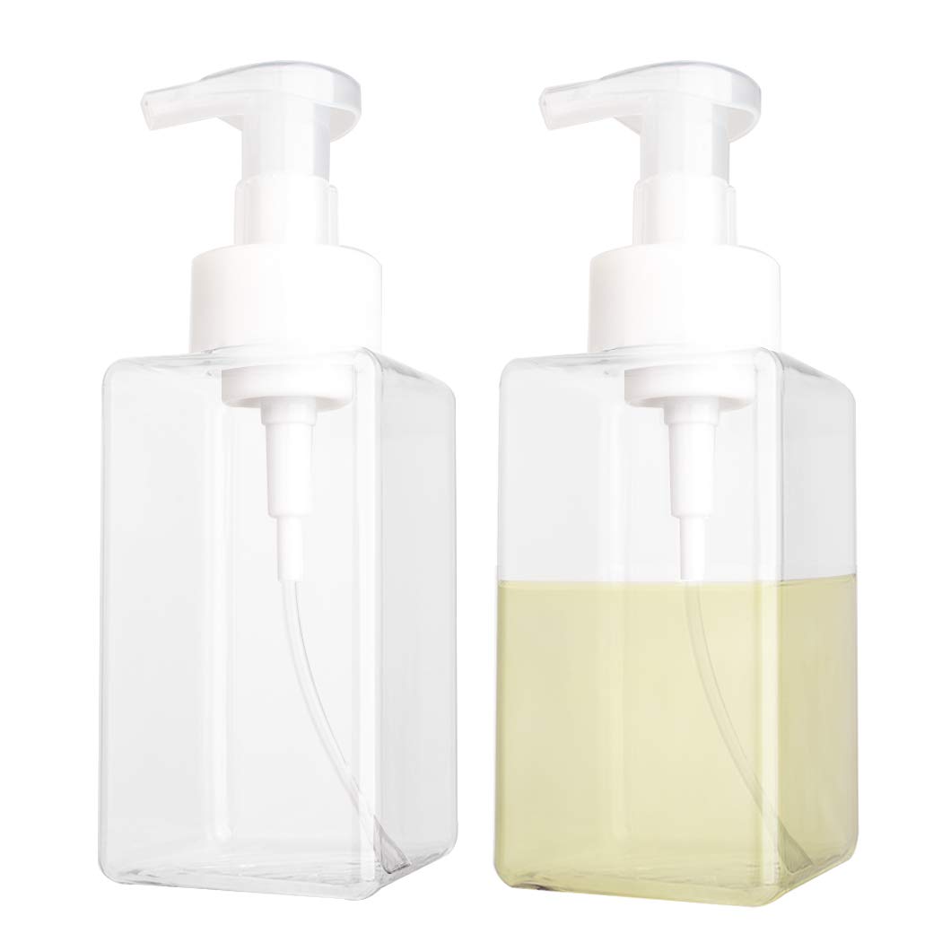2 Pack Foaming Soap Dispenser 15oz Refillable Foam Liquid Hand Soap Empty Plastic Pump Bottle Container for Bathroom Vanities, Kitchen Sink, Hospital, Clinic, Clear 450ml