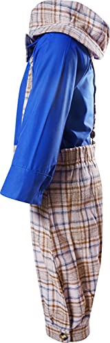 Toddler Boys Gentleman Ring Bearer Photo Formal Wear Vintage Knicker Suspender Bowtie Suit 5-pc Set Navy/Beige Plaid 4-5T
