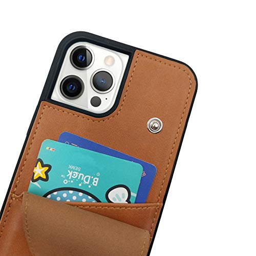 LUCKYCOIN Compatible with iPhone 12/12 Pro Case Leather Crossbody Adjustable & Detachable Strap Phone Cover with Card Holders Portable Protective Case for iPhone 12/12 Pro 6.1 inch Brown