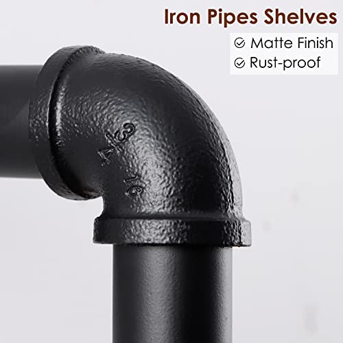 2 Tier Bathroom Floating Shelves with Industrial Pipe, 36 Inch Rustic Wood Wall Mounted Over Toilet Shelves with Towel Bar and Hooks, Wall Shelves for Bookshelf Kitchen Bar Living Room