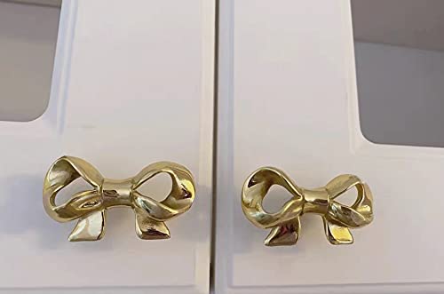 UniDes Pack of 2 Gold Brass Knobs for Dresser,Drawers and Cabinet, Decorative Bow Knobs and Pulls for Kids,Children,Girls Bedroom,2 PC