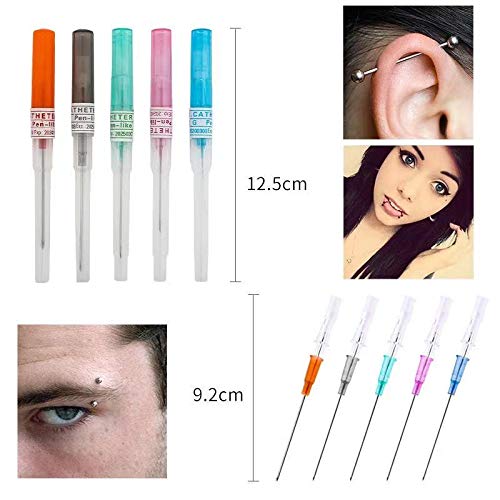 5PCS Body Piercing Needles 16G Gauge Steel Cartilage Piercing Catheter Needles for Lip Tongue Piercing Tattoo Supply (16G)