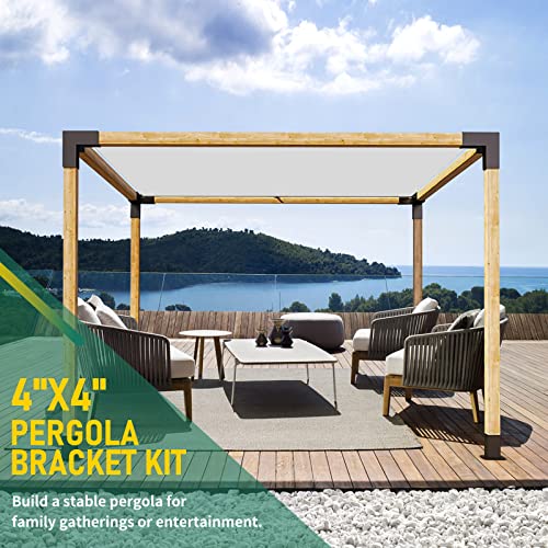 4x4 Pergola Brackets 3-Way 90° Right Angle Corner Extension Bracket Woodworks DIY Pergola kit with Black Powder Coated,Modular Sizing Pergola/Gazebo Hardware for 4x4 inches Lumber(4PCS)……