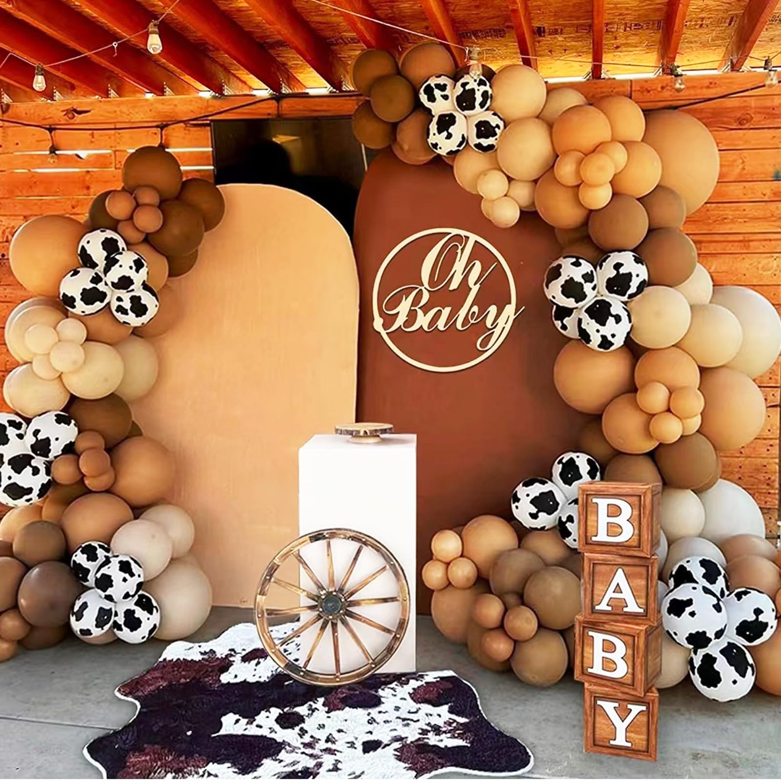 158Pcs Cow Balloons Arch Kit with Brown Cow Print Balloon for CowBoy CowGirl Party Themed Baby Shower Farm Birthday Decorations Rodeo Western Balloon Arch
