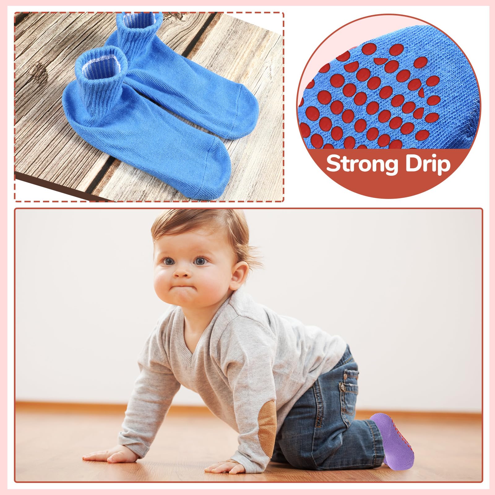 7 Pairs Kids Non Slip Socks Anti Skid Mid Calf Socks for Toddler Boys Girls (M)