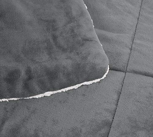 Amazon Basics Ultra-Soft Micromink Sherpa Comforter Bed Set - Charcoal, Full/Queen & Down-Alternative Pillows, Soft Density for Stomach and Back Sleepers - Standard (Pack of 2), White
