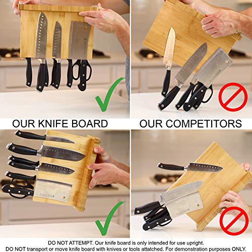 Bamboo Magnetic Knife Block Without Knives - Universal Space Saving Stand for Steak Knives and Cutlery - Kitchen Organizer for Counter or Under Cabinet Storage - Extra Strong Magnetic Knife HolderĀ