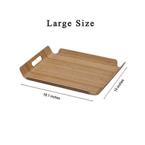 MXHAPPY Wood Serving Trays with Handles Bamboo Butler Trays Food Coffee Tea Breakfast Tray Rectangle Large, 18.1 X 14 Inch, 2 PCS
