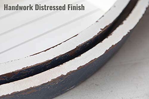 Distressed White Nesting Wood Serving Tray for Eating with Rope Handles,Set of 2 Farmhouse Handwork Boat Shaped Large Decoration Serving Trays for Party Kitchen Counter, Dining Room Coffee Table